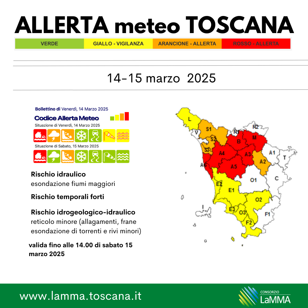 Allerta ROSSA per rischio alluvione. Massima attenzione in Toscana | Consorzio LaMMA